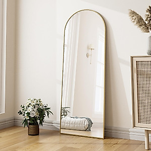 XRAMFY Arched Full Length Mirror 58"x18" Floor Mirrors with Aluminum Alloy Frame Free-Standing Wall Mounted Floor Mirrors or Large Dressing Mirror, Gold Arch Mirror