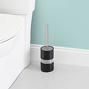 Crystal-Trimmed Bundle Set (Black), by Home Basics | Includes Bath Accessories for Bathroom and Toilet Bowl Brush and Holder | Stylish and Chic Bathroom Pieces