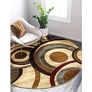 Unique Loom Barista Collection Modern, Abstract, Geometric, Circles, Bohemian, Rustic, Warm Colors Area Rug, 4' 0" x 4' 0", Beige/Brown