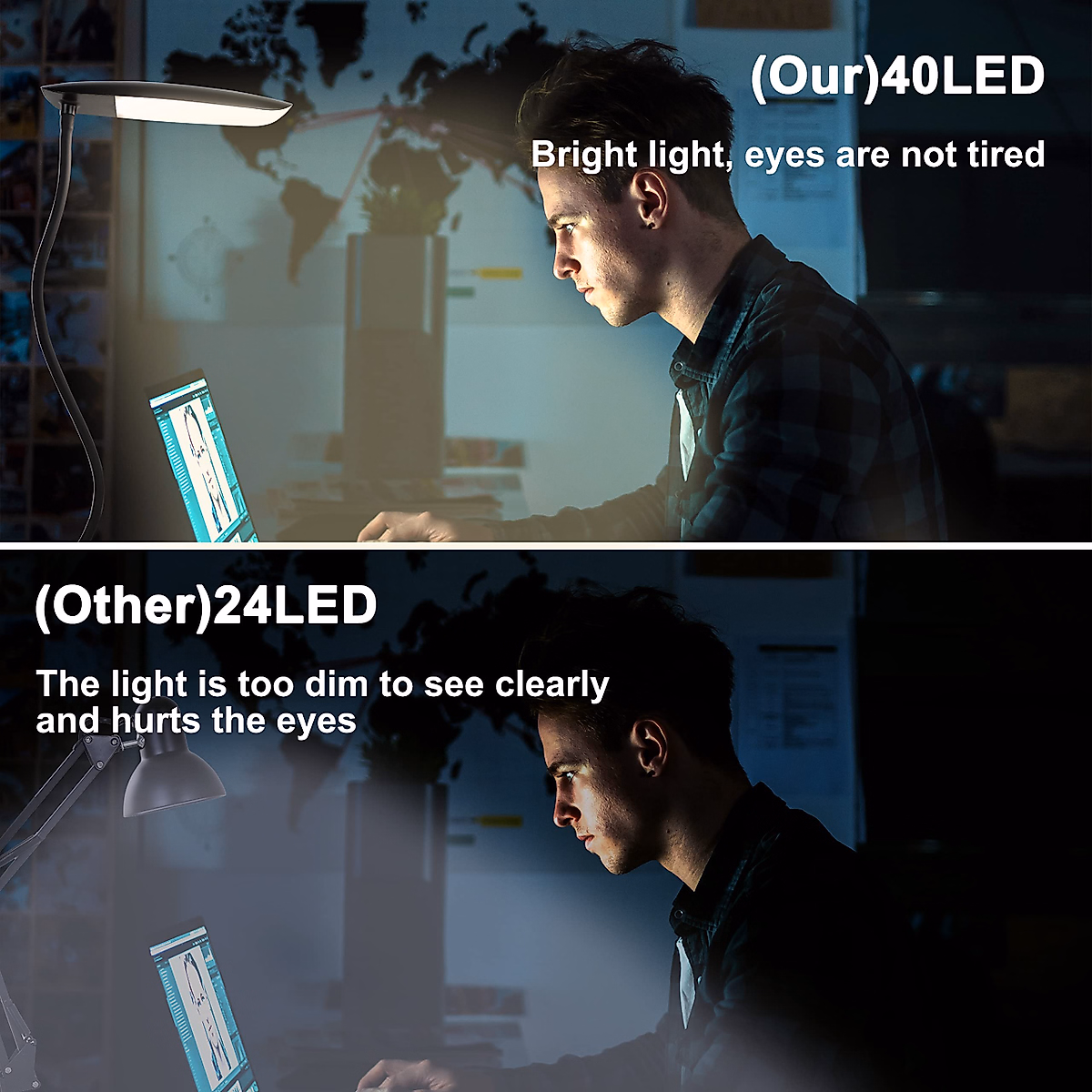 LiFMIRA Clip on Lamp USB Reading Light 3 Color Modes 3000-6000K and 10 Brightness 8W 40 LED Flexible Gooseneck Desk Light Clip on Lamp for Desk Eye Caring Bed Lamp for Headboard (No Plug)