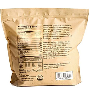 Raw Organic Whey 5LB - USDA Certified Organic Whey Protein Powder, Happy Healthy Cows, COLD PROCESSED Undenatured 100% Grass Fed + NON-GMO + rBGH Free + Gluten Free, Unflavored, Unsweetened(5 LB BULK)