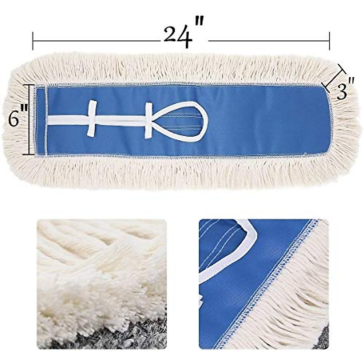 24 Inch Industrial Strength Cotton Dust Mop Head Refill, Replacement Head for Home, Industrial and Commercial Use, Fits Standard Size Mop Frame 1pc