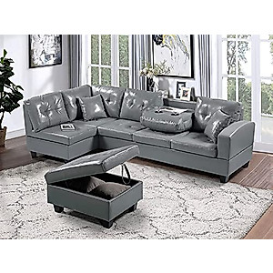 EMKK Variable Bed Sofa Living Room Folding Sectional Sofa with Reversible Chaise Lounge, Upholstered L-Shaped Couch with Two Cup Holders 2 Pillows for Office Apartment Large Space Furniture Sets