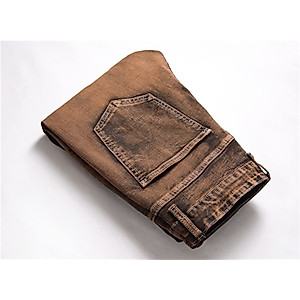 Men's Retro Tied Dyed Jeans Ripped Stretch Printed Slim Fit Denim Pants Vintage Straight Washed Distressed Jean (Orange,34)