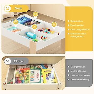 Curipeer 4 in 1 Kids Table and Chair Set, Table and Chairs for Toddlers 2-5 with 2 Reversible Blackboard, Children's Table with Storage for Activity/Play/Art/Read/Craft, White and Natural Color