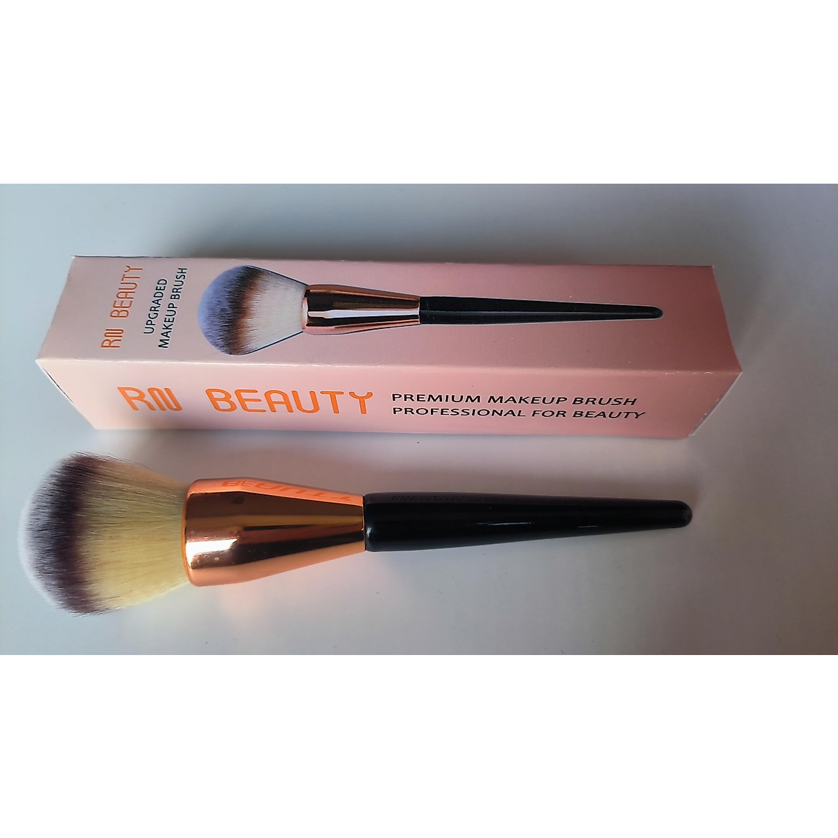 RN BEAUTY Makeup Brushes Large Powder Brush Foundation Blush Bronzer Contour Face Blender Mineral Blending Buffing Cosmetics Kabuki Full Coverage (Rose Gold/Black) 1 Count (Pack of 1)