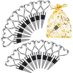 50 Pieces Heart Shaped Wine Stopper Wedding Favors for Guests Love Beverage Bottle Stopper with 50 Pieces Golden Organza Bags for Engagement Souvenir Gifts Bridal Shower Party Supplies