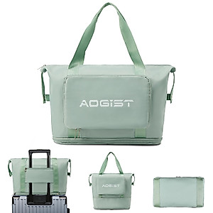 Weekender Bag for Women, Heavy Duty Travel Tote Bag Sports Gym Bag Foldable Carry On Bag Large Overnight Bag with Wet Pocket Hospital Bag for Labor and Delivery - Green