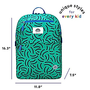 uninni 16" Kid's Backpack for Girls and Boys Age 6+ with Padded, and Adjustable Shoulder Straps. Fits Height 3'9" Kids (Strokes Green)