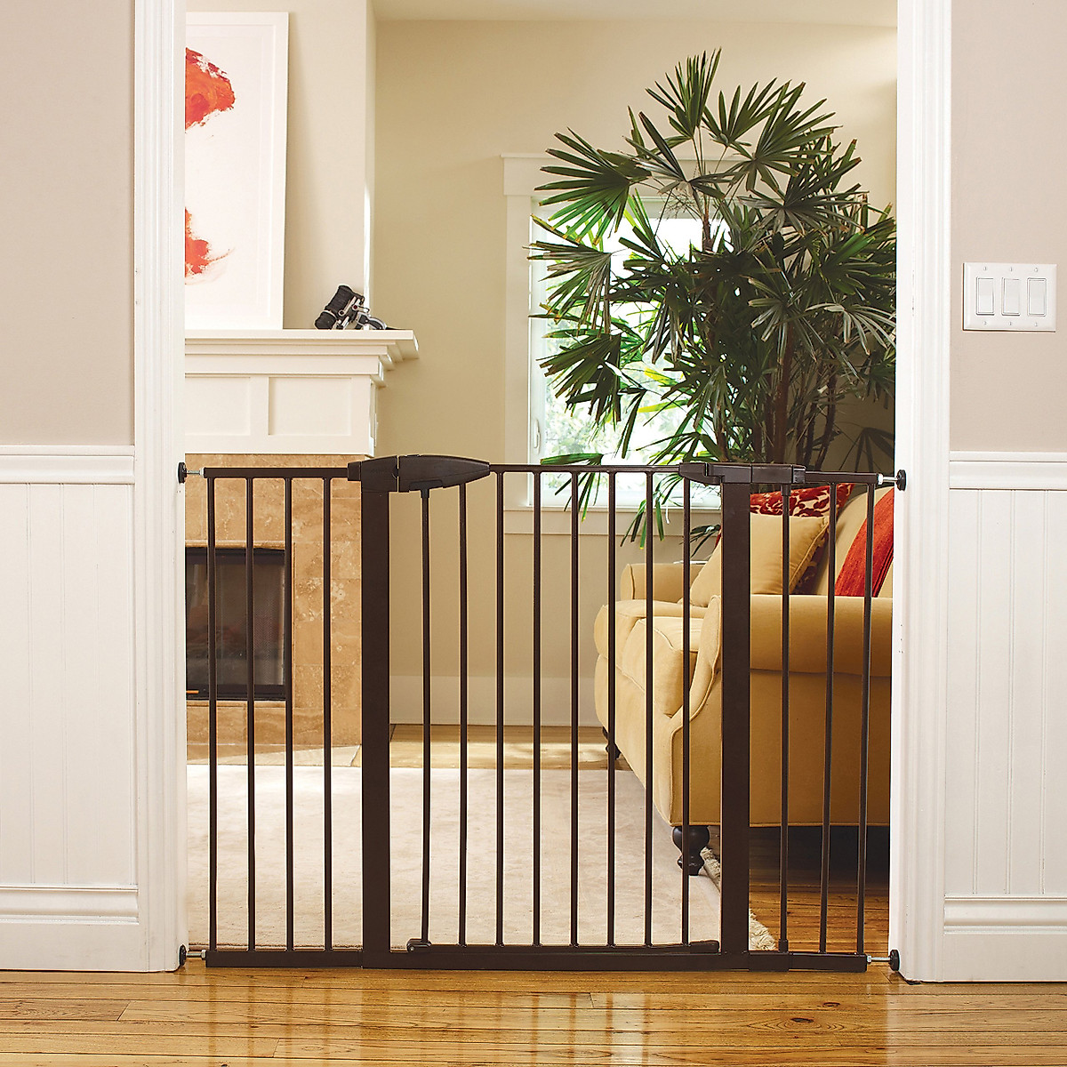 Munchkin® Easy Close XL™ Pressure Mounted Baby Gate for Stairs, Hallways and Doors, Walk Through with Door, 29.5" - 51.6" Wide, Metal, Bronze