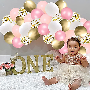 Pink and Gold Balloons, 50PCS Pink White and Gold Latex Balloons, 12 Inch Pink and Gold Confetti Balloons for Birthday, Wedding, Baby Shower, Anniversary Party Decorations