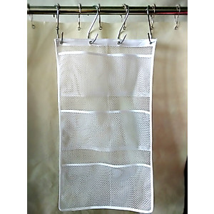 ALYER 6 Storage Pockets Hanging Mesh Shower Caddy,Space Saving Bathroom Accessories and Quick Dry Bath Organizer,White