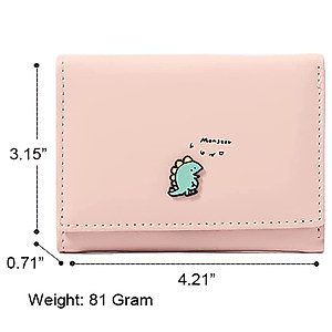 YaJaMa Cute Dinosaur Monster Women Wallet PU Leather Small Trifold Cerdit Card Case Holder Organizer for Teen Girls with ID Window (Pink)