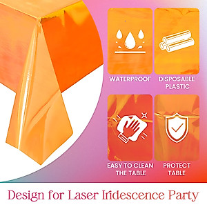 2 Pieces Orange Iridescence Tablecloth - 40 x 108“ Disposable Shiny Laser Table Cloth - Glitter Plastic Tablecloths - Holographic Iridescent Table Cover for Party Decoration, Wedding and Banquet