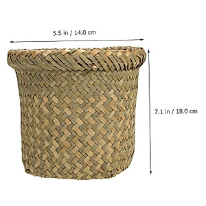 Hohopeti Woven Trash Can Bedroom Garbage Bin Rattan Straw Woven Waste Basket for Living Room Kitchen Bathroom Office Decorative Storage Container