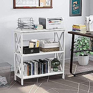Tangkula 3-Tier Bookcase and Bookshelf, Wooden Open Shelf Bookcase, X-Design Etagere Bookshelf for Home Living Room Office, Multi-Functional Storage Shelf Units for Collection (White)