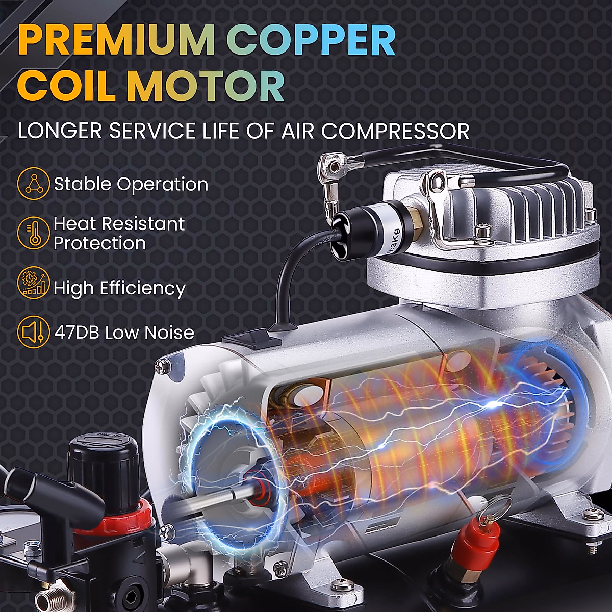 OPHIR 110V Pro Airbrush Kit Air Brush Compressor with Tank 0.2mm 0.3mm 0.8mm Airbrushes & Cleaning Kit for Model Hobby Painting Body Tattoo Airbrush Set,Color Wheel