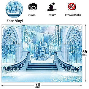 7x5ft Winter Castle Photography Backdrop,Winter Wonderland Frozen Castle Backdrops,Ice Castle Frozen Snowflake Photography Banner Winter Frozen Party Supplies Backdrop