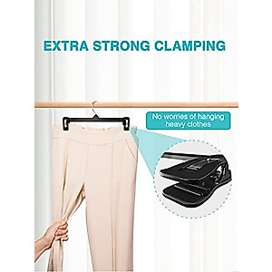 Titan Mall Pants Hangers - 30 Pack, Plastic Skirt Hanger with Non-Slip Big Clips and 360 Rotatable Chrome Hook, Heavy Duty Pants Hangers, Elegant and Economical for Hanging Pants (10 Inch, Black)