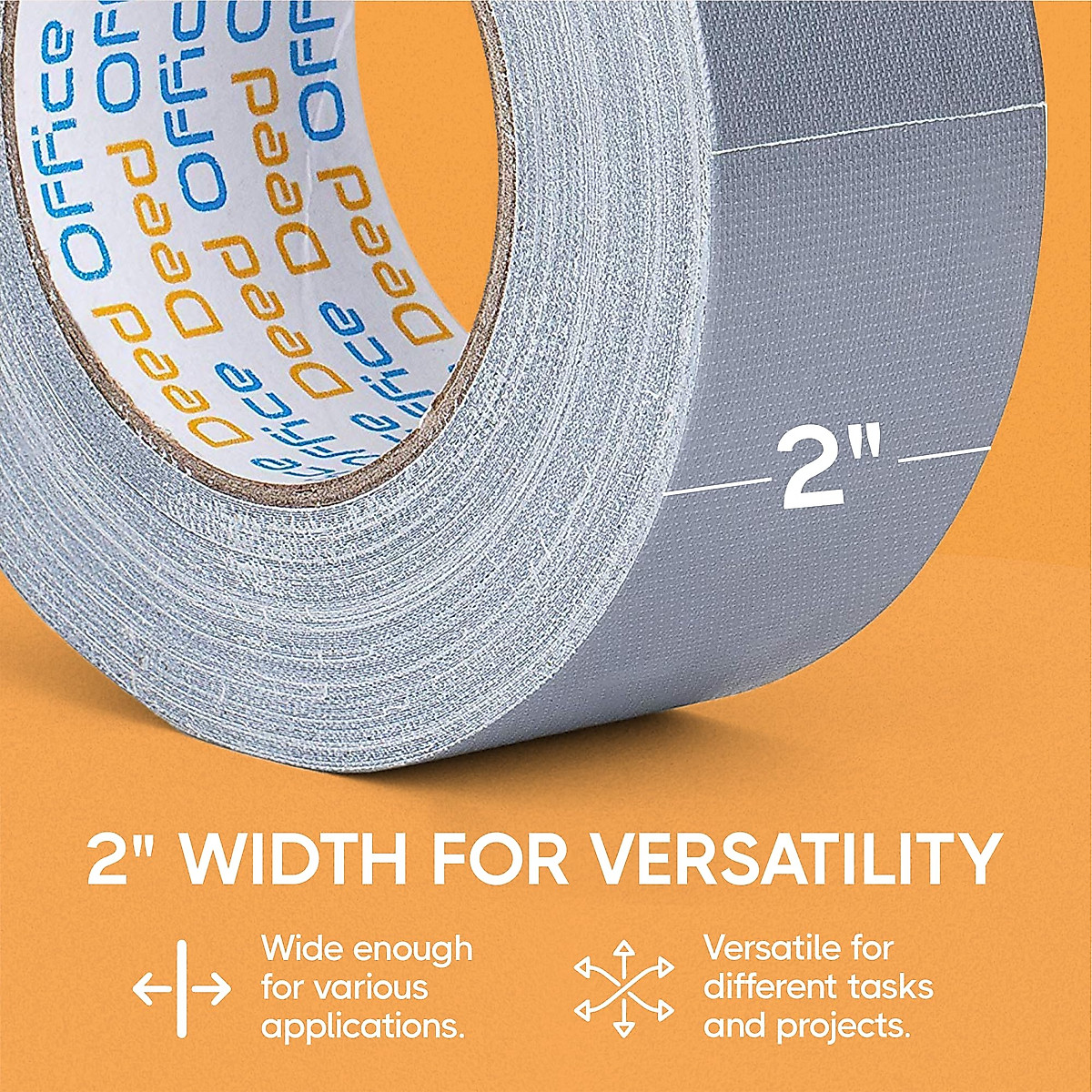 Office Deed Duct Tape Heavy Duty Waterproof, 30 Yards x 2 Inch, 12-Roll Pack, All-Weather Grey Heavy Duty Duct Tape, No Residue, Strong Silver Duct Tape Bulk