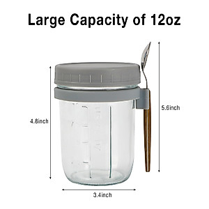HOXHA Overnight Oats Containers With Lids And Spoon Glass Mason Jars Reusable With 12 Oz Measurement Marks For Cereal Yogurt And Parfait