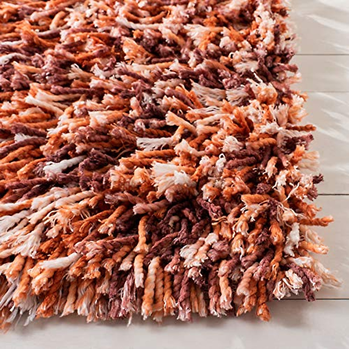 SAFAVIEH Rio Shag Collection 3' x 5' Rust / Ivory SG960P Handmade 1-inch Thick Area Rug