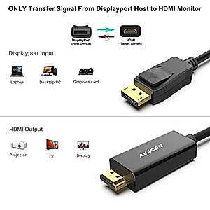 AVACON DisplayPort to HDMI 10 Feet Gold-Plated Cable, Display Port to HDMI Adapter Male to Male Black