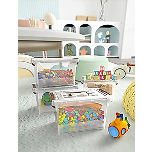 WYT 4 Quart Clear Storage Latch Bins, 4 Pack Clear Stackable Storage Organizer Box with Brown Latching Handle and Lid