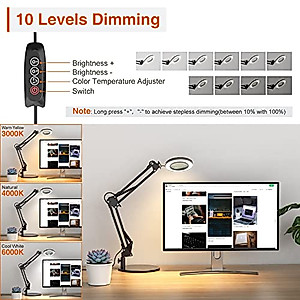 3X LED Magnifying Lamp, Beigaon 2 in 1 Magnifier with Light and Clamp, Adjustable Swing Arm, 3 Color Modes, Dimmable, Desk Lamp Magnifying Glass with Light and Stand for Close Work, Crafts, Reading