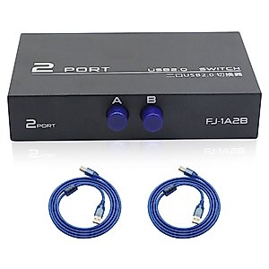 QIANRENON Printer Sharing Switch, 2-Port USB 2.0 Switch Adapter for USB Device Port Sharing Between 2 Computers (2 Switch),with 2 Pack USB 2.0 Male Cable