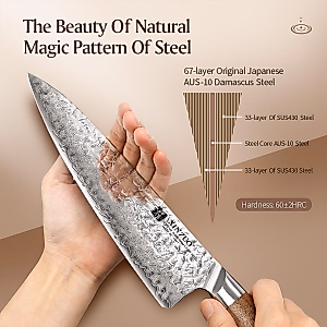 XINZUO 8.3 Inch 67 Layers Damascus Steel Chef Knife, Hand Forged Japanese AUS-10 Steel Gyuto Chef Knife,Walnut Black Walnut Handle,Full Tang, Razor Sharp,Exquisite Box Package