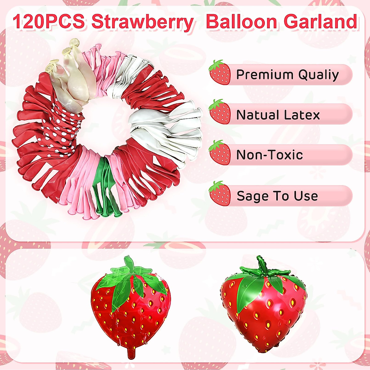 Amandir 162Pcs Strawberry Birthday Party Decorations Strawberry Balloons Garland Arch Kit Berry First Birthday Party Supplies for Baby Shower Girls Summer Fruit Party Decor