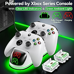 Controller Charger Station for Xbox One/Xbox Series X|S/Elite, 2 x 4800 mWh Rechargeable Battery Packs, Charging Dock for Xbox Controller Battery with 2 Packs Rechargable Batteries & 4 Packs Covers
