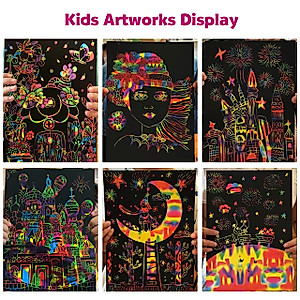 ZMLM Scratch Paper Art Set, 60 Pcs Rainbow Magic Scratch Paper for Kids Black Scratch Off Art Crafts Kits Notes with 5 Wooden Stylus for Girls Boys Toy Halloween Party Game Christmas Birthday Gift