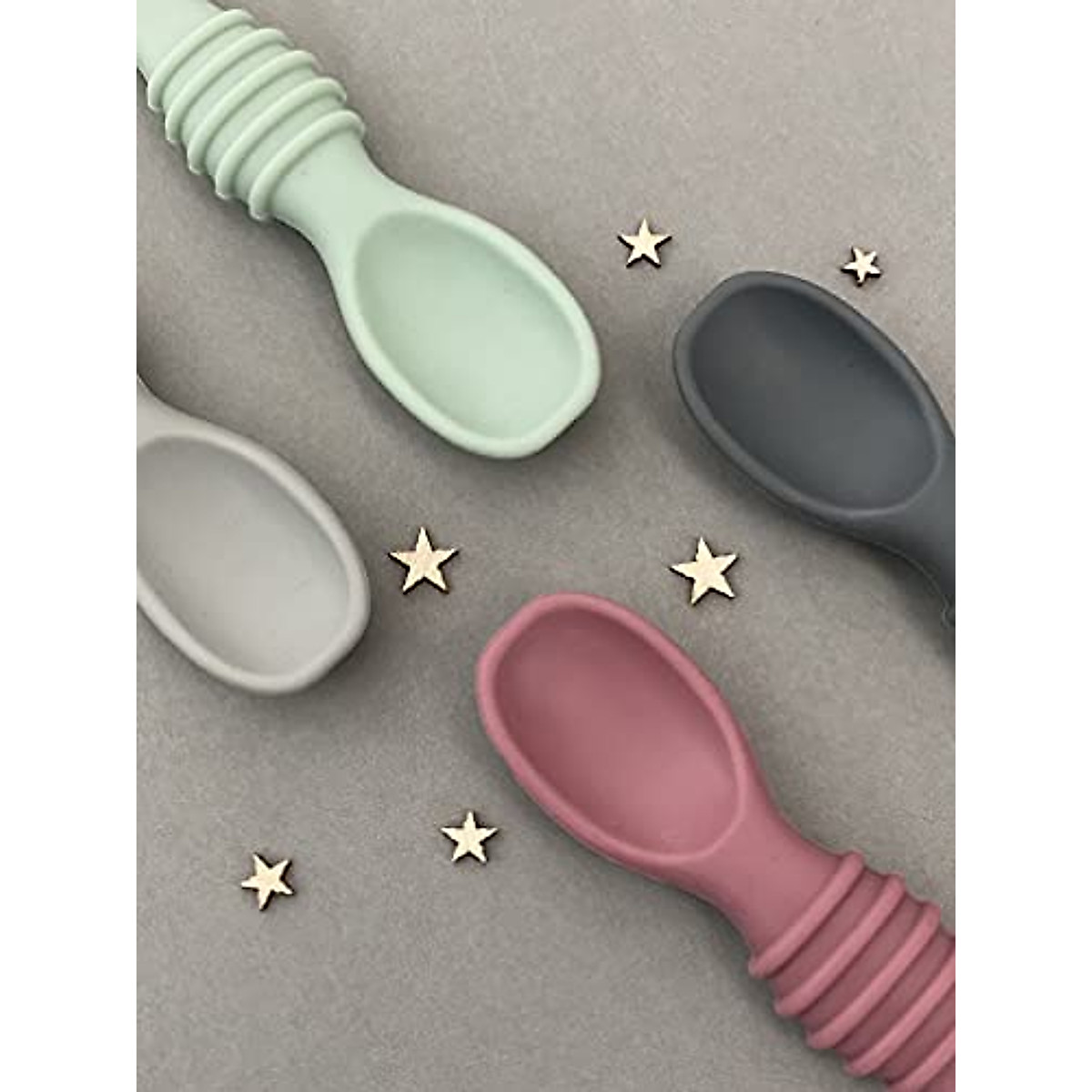 Otterlove Silicone Baby Spoons – 100% Platinum Pure LFGB Silicone Soft-Tip – Self Feeding Training Spoon for Baby Led Weaning (Sage & Sand)