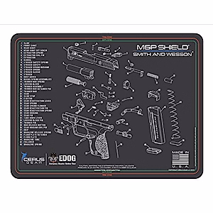 EDOG Shield Gun Cleaning Mat - Schematic (Exploded View) Diagram Compatible with Smith & Wesson M&P Shield Series Pistol 3 mm Padded Pad Protect Firearm Magazines Bench Surfaces Gun Oil Resistant