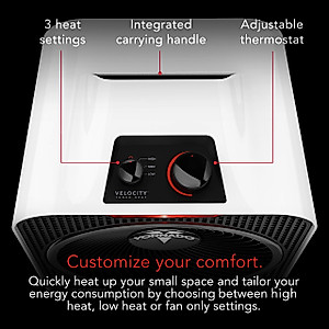 Vornado Velocity 3 Space Heater with 3 Heat Settings, Adjustable Thermostat, and Advanced Safety Features, White, Small