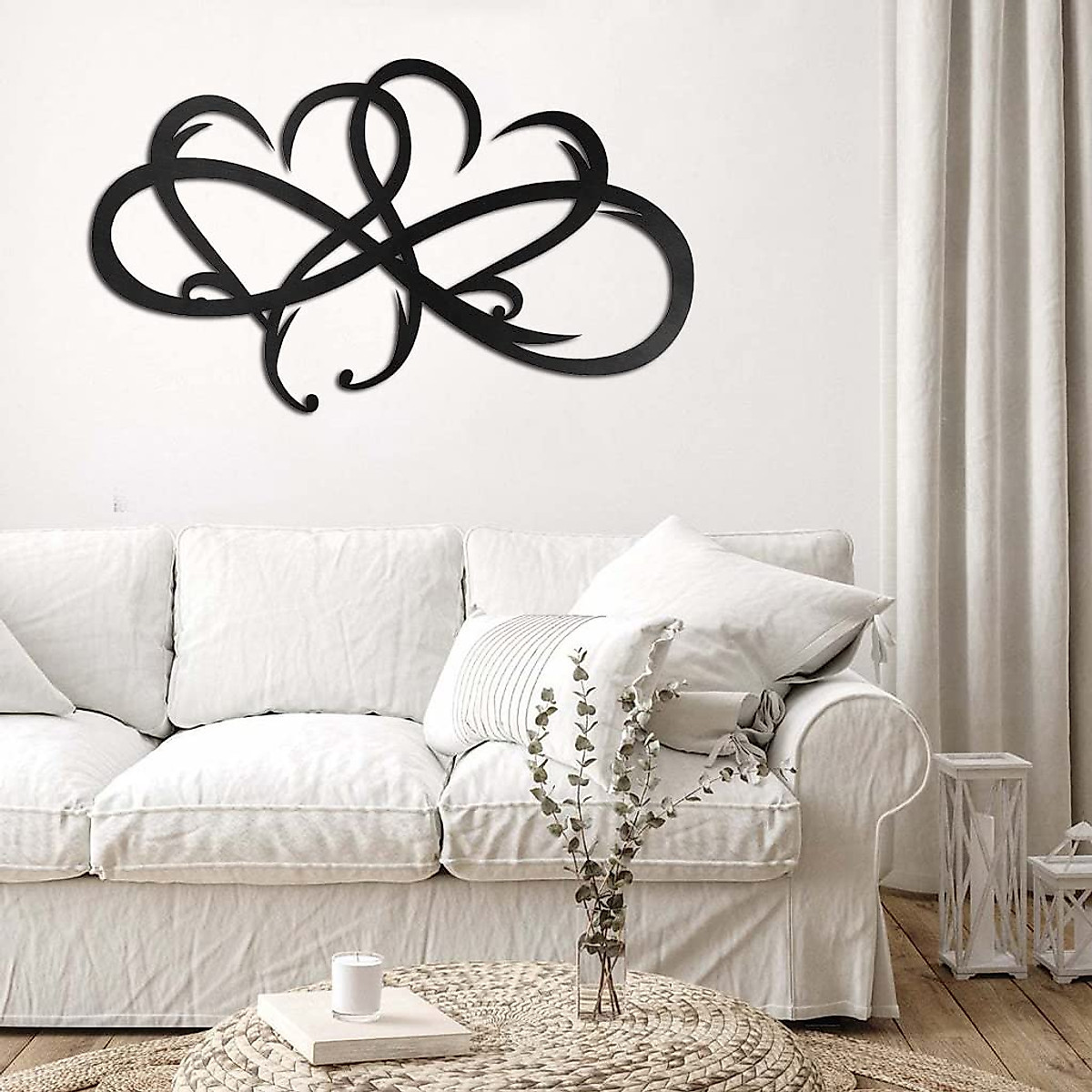 MAOSUO Infinity Heart Wall Decor, Black Metal Wall Art Heart Sign Decor,Wall Yard Art Heart Ornaments for Outdoor Garden Home Living Room Bedroom Decor (Black, double)