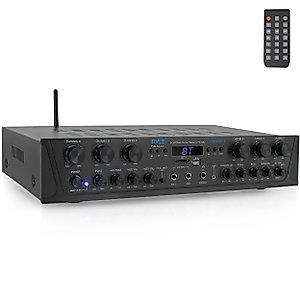 Pyle Wireless Home Audio Amplifier System-Bluetooth Compatible Sound Stereo Receiver Amp - 6 Channel 600Watt Power, Digital LCD, Headphone Jack, 1/4'' Microphone in USB SD AUX RCA FM Radio-PTA66BT.5