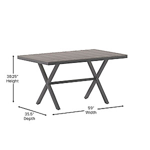 Flash Furniture Finch Commercial Grade X-Frame Outdoor Dining Table 59" x 35.5" with Faux Teak Poly Slats and Metal Frame, Gray/Gray