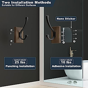 Wood Hooks for Hanging Coats - 4 Pack Coat Hooks Wall Mounted, Wooden Wall Hooks for Hanging Hats, Keys, Towels, Robe, Purse, Rustic Hooks for Decorative Livingroom, Bathroom, Bedroom, Cloakroom