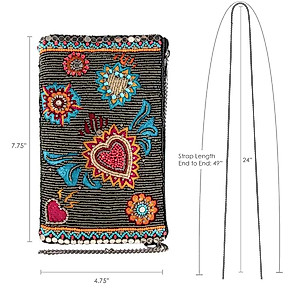 Mary Frances Flaming Hearts Beaded Crossbody Phone Bag, Pewter
