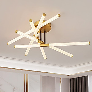 Myhaptim Modern LED Flush Mount Ceiling Light 10-Light LED Close to Ceiling Light Rotatable Gold Light Fixture for Kitchen Bedroom Dining Room,3200K,Not Dimmable