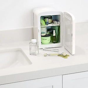 Personal Chiller Portable Mini Fridge Cooler and Warmer, 4 Liter Capacity Chills 6 Cans, Snacks, and Skincare Products, A/C Operation, 100% Freon-Free (White)