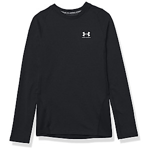 Under Armour Boys' ColdGear Armour Long Sleeve T-Shirt, Black (001)/White, Youth Large