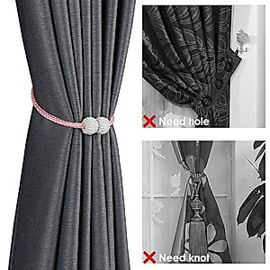 SHIDOW Curtain Tiebacks, Magnetic Curtain Ties, Pearl Curtain Tie, Curtain Tieback Buckle, for Living Rooms, Bedrooms, Kitchens, Restaurants, Bathrooms, Homes, and Offices（6 Pack (Pink)