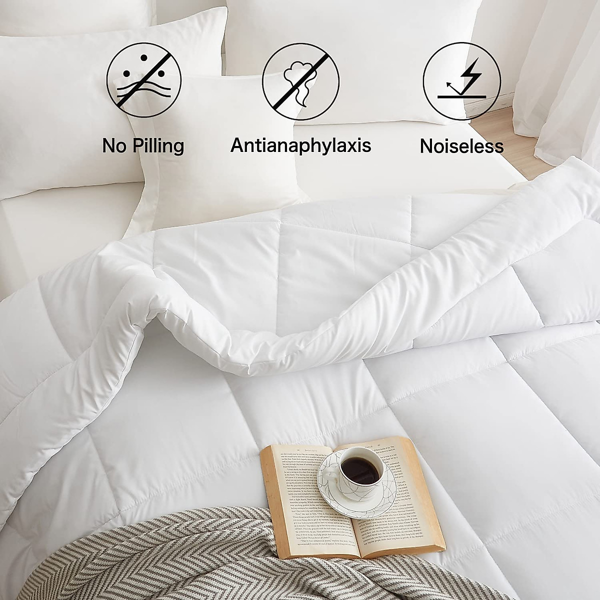 BedTreat Down Alternative Comforter with Corner Tabs - Summer Quilted Light Weight Twin Size 140 GSM White Comforter, Machine Washable Microfiber Bedding
