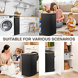 JUNGYOON Laundry Basket with Lid 100L (26.4 Gal) Large & Tall Collapsible Laundry Basket, Removable Laundry Bag Easy to Carry for Bedroom, Bathroom, Dorm, Laundry Room,Toys, Black