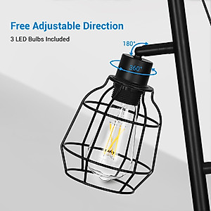 EDISHINE Industrial Floor Lamp for Living Room, Farmhouse 3-Light Tree Standing Lamp with 3 LED Bulbs & Adjustable Rotation Heads, Tall Vintage Pole Light for Bedroom, Reading Room, Office, Hotel