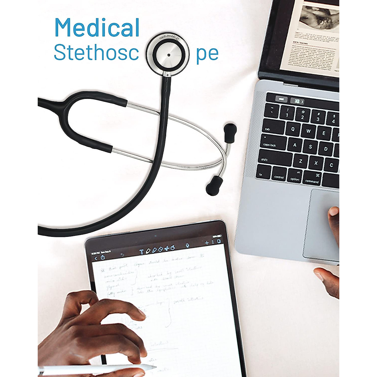 FriCARE Dual Head Stethoscope - Stethoscopes for Nurses, Medical Nursing Students, Paramedics/EMT/LVN/VNA Backup - FSA/HSA Eligible Estetoscopio, Smooth Black Tube, Stainless Steel Chestpiece